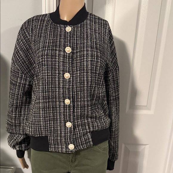 meraki | Jackets & Coats | Meraki Black And White Checkered Bomber ...